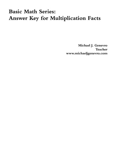 Basic Math Series: Answer Key for Multiplication Facts