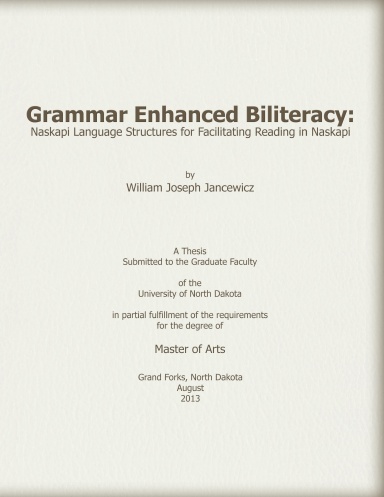 Grammar Enhanced Biliteracy: Naskapi Language Structures for ...