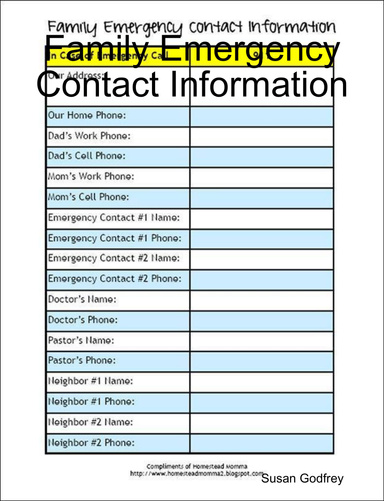 Family Emergency Contact Information