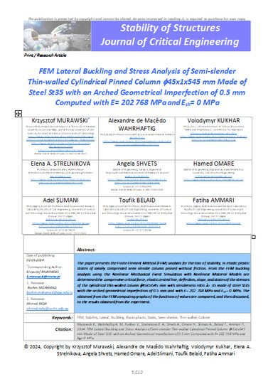 FEM Lateral Buckling and Stress Analysis of Semi-slender Thin-walled Cylindrical Pinned Column ...