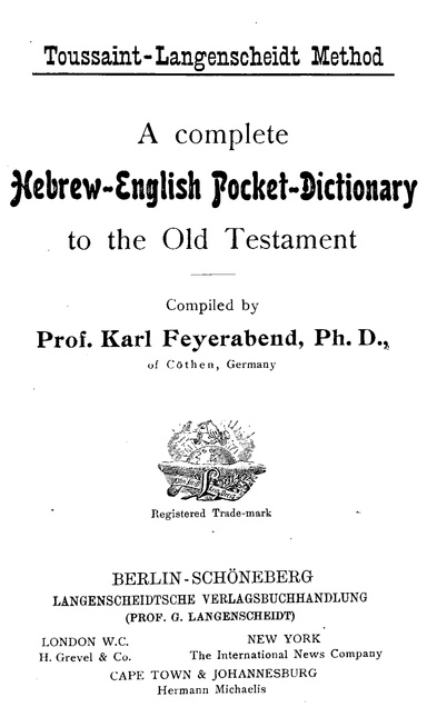 Langenscheidt Pocket Hebrew Dictionary: By Professor Karl Feyerabend ...