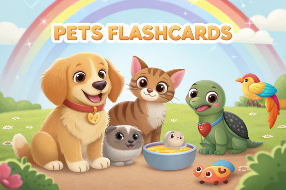 Pets Flashcards – Cute 3D Cartoon Animal Cards for Kids | Learn About ...