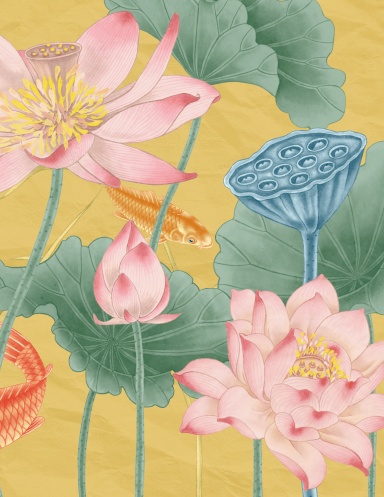 Yellow Mi Zi Ge Pinyin Line Notebook - Lotus and Carp - Mandarin and ...