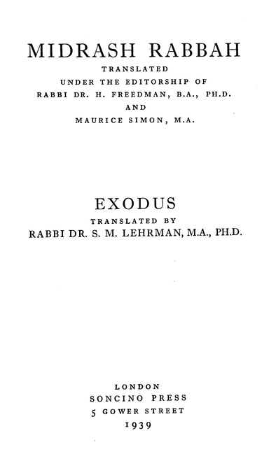 Midrash Rabbah 3, Exodus: By Soncino Press (PDF)